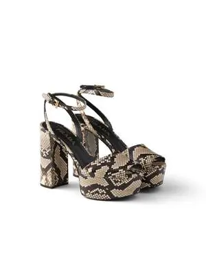 Prada Python-print Ayers Leather Platform Sandals