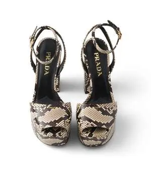 Prada Python-print Ayers Leather Platform Sandals