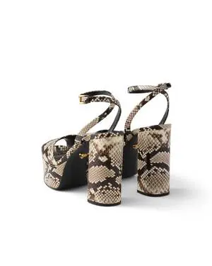 Prada Python-print Ayers Leather Platform Sandals