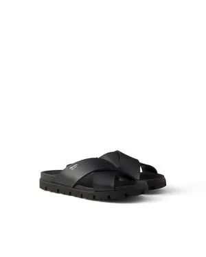 Prada Crisscross Rubber Slides - Black