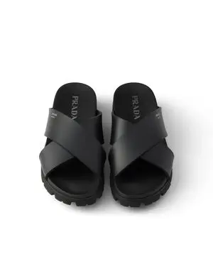 Prada Crisscross Rubber Slides - Black