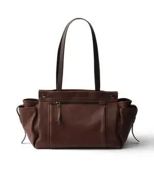 Prada Leather Tote Bag - Brown