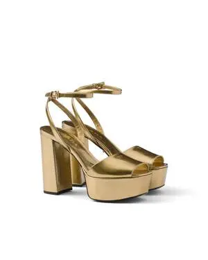 Prada Metallic Leather Platform Sandals