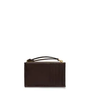 Prada Leather Card Holder With Zipper - Brown