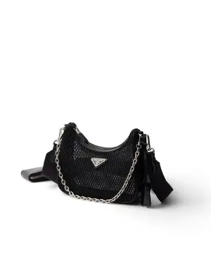 Prada Re-edition 2005 Mesh And Brushed Leather Bag - Black
