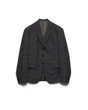Prada Single-breasted Prince Of Wales Checked Wool Jacket - Grey