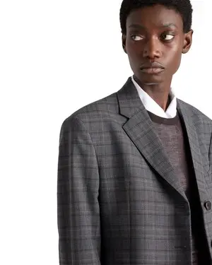 Prada Single-breasted Prince Of Wales Checked Wool Jacket