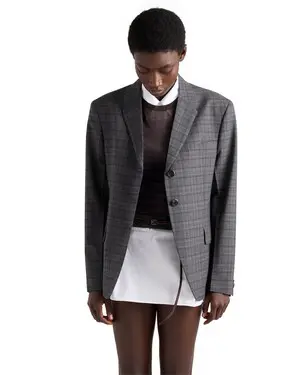 Prada Single-breasted Prince Of Wales Checked Wool Jacket