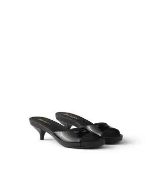 Prada Patent Leather Kitten Heel Sandals - Black
