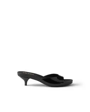 Prada Patent Leather Kitten Heel Sandals - Black