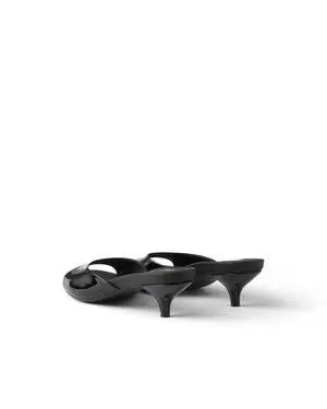 Prada Patent Leather Kitten Heel Sandals - Black