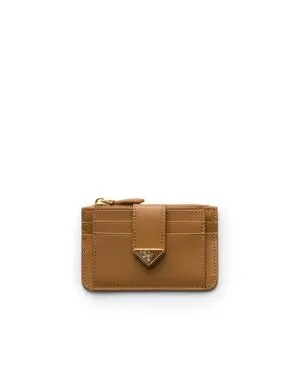 Prada Saffiano And Smooth Leather Card Holder - Brown