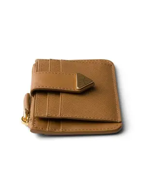 Prada Saffiano And Smooth Leather Card Holder - Brown