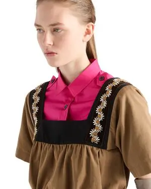 Prada Embroidered Gabardine Top - Brown