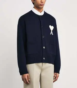AMI Paris Wool-cotton De Coeur Cardigan