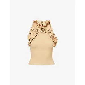 Zimmermann Luna Ruffled Metallic Rib-knit Top - Metallic Gold