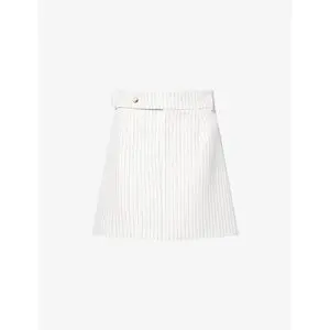 Oddmuse Pinstripe Buttoned-waist Woven Mini Skirt - White