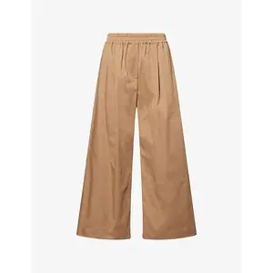 Max Mara Cropped Wide-leg Cotton Trousers - Earth