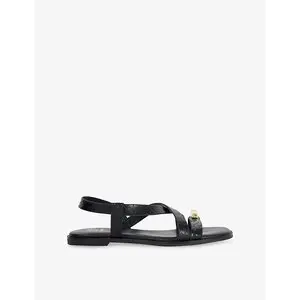 DUNE Lite Leather Sandals - Black Embossed Leather