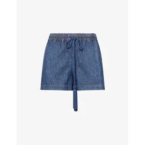 Valentino Garavani Drawstring Cotton-denim Shorts - Medium Blue Denim