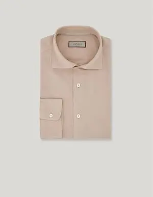 Canali Regular Fit Silk Cotton Garment Dyed Shirt - Beige