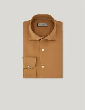 Canali Terracotta-colored Regular Fit Silk Cotton Garment Dyed Shirt - Brown