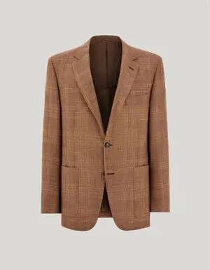 Canali Rust-colored Regular Fit Jacket In Wool, Silk, And Linen With Overcheck Pattern - Red