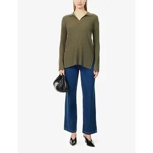 4TH & RECKLESS Polo-collar Rib-knit Top