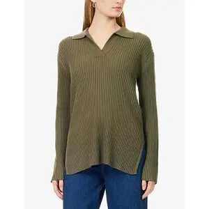 4TH & RECKLESS Polo-collar Rib-knit Top