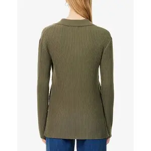 4TH & RECKLESS Polo-collar Rib-knit Top