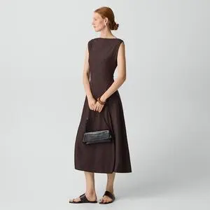 Theory Draped Midi Dress In Washed Twill Dark Brown