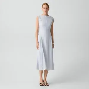 Theory Draped Midi Dress In Washed Twill - Pastel Grey