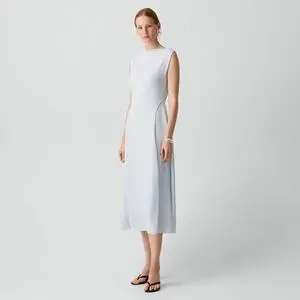 Theory Draped Midi Dress In Washed Twill - Pastel Grey