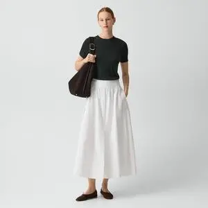 Theory Vented Skirt In Relaxed Poplin White