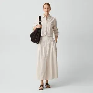 Theory Striped Cotton-blend Midi Skirt - Sand Multi