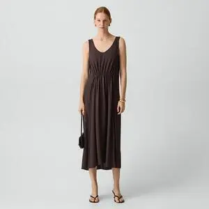 Theory Tie-waist Tank Dress In Washed Twill - Dark Brown