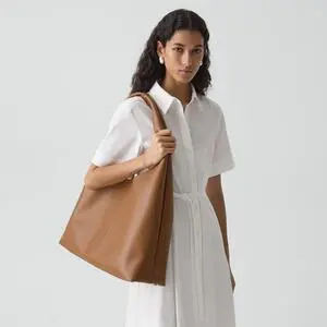 Theory Hobo Bag In Leather - Dark Cognac