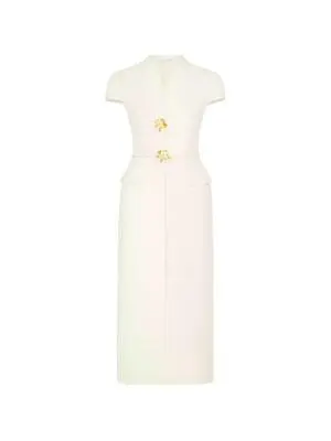 Oscar De La Renta Cyclamen-detail Midi Dress - Neutrals