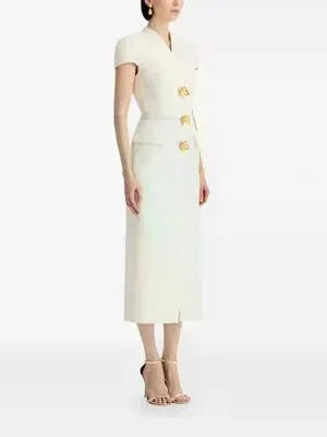 Oscar De La Renta Cyclamen-detail Midi Dress - Neutrals
