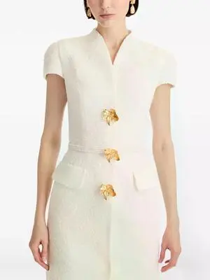 Oscar De La Renta Cyclamen-detail Midi Dress - Neutrals