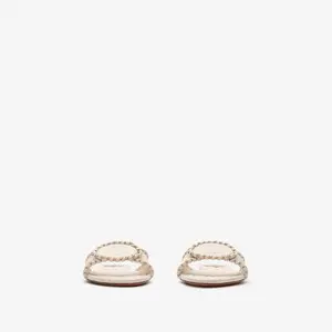 Burberry Leather Knight Stamp Slides - Soap Beige