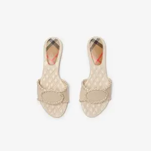 Burberry Leather Knight Stamp Slides - Soap Beige