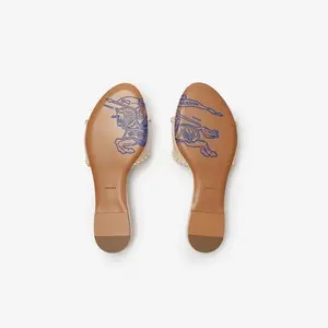 Burberry Leather Knight Stamp Slides - Soap Beige