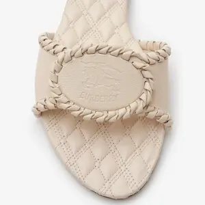 Burberry Leather Knight Stamp Slides - Soap Beige