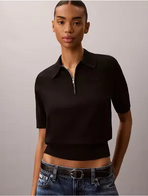 Calvin Klein Relaxed Knit Polo Sweater - Black