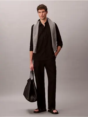 Calvin Klein Solid Linen Blend Classic Shirt Black