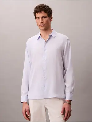 Calvin Klein Solid Linen Blend Classic Shirt - Heavenly Iris