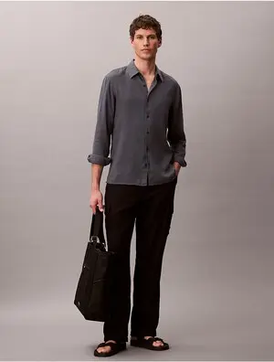 Calvin Klein Solid Linen Blend Classic Shirt Turbulence