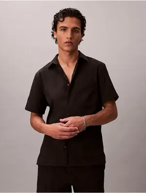Calvin Klein Solid Seersucker Classic Button-down Shirt - Black