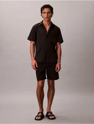 Calvin Klein Solid Seersucker Classic Button-down Shirt - Black